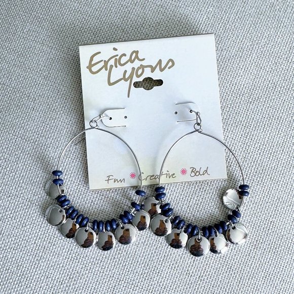 Erica Lyons | Jewelry | Erica Lyons Blue And Silver Hoop Earrings Nwt ...